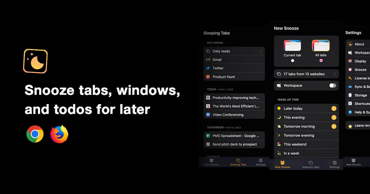Snooze Tabs - Snooze tabs, windows and todos for later